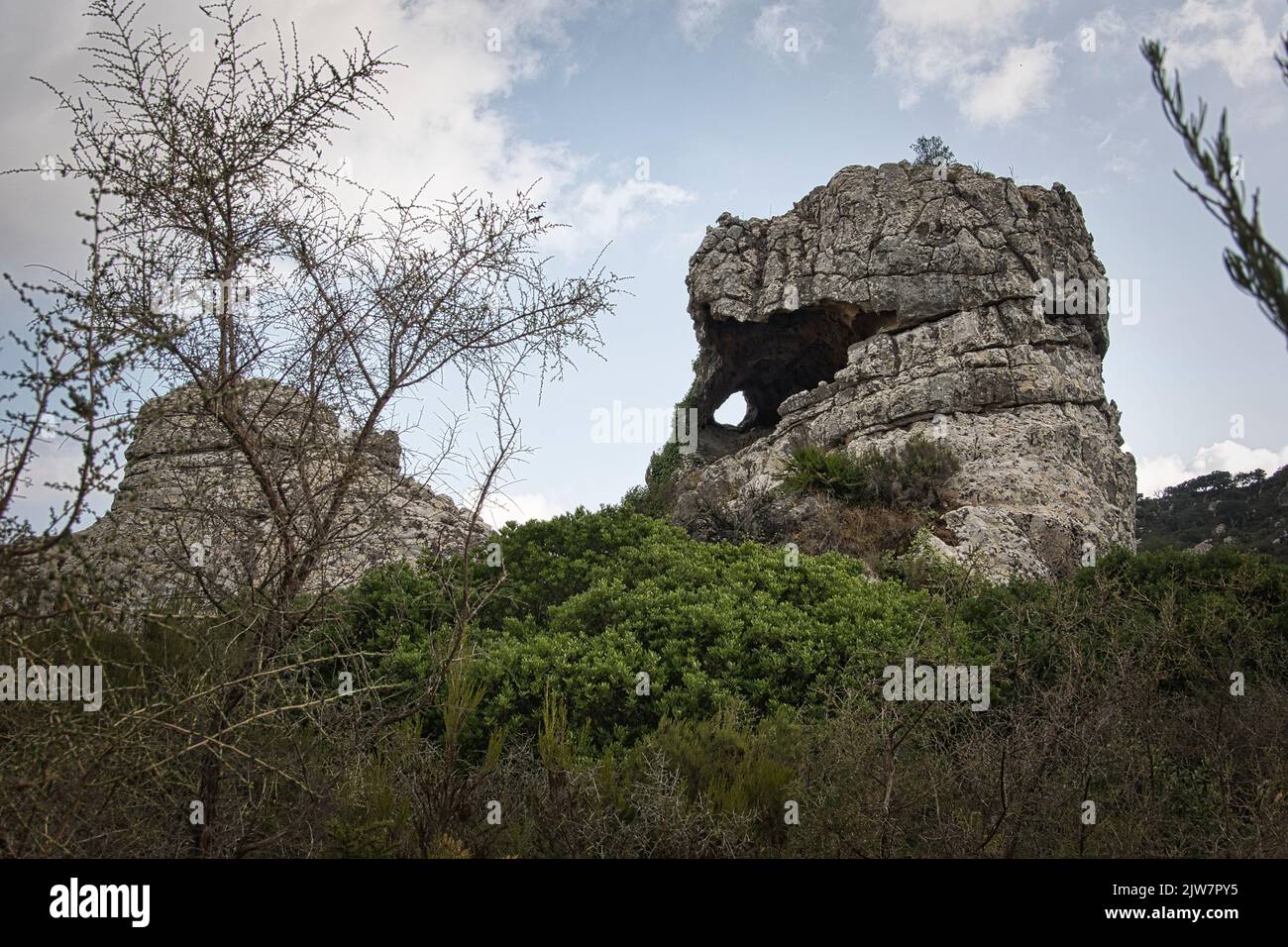 Scenery. Alcornocales Natural Park. View of the rock called La Montera ...