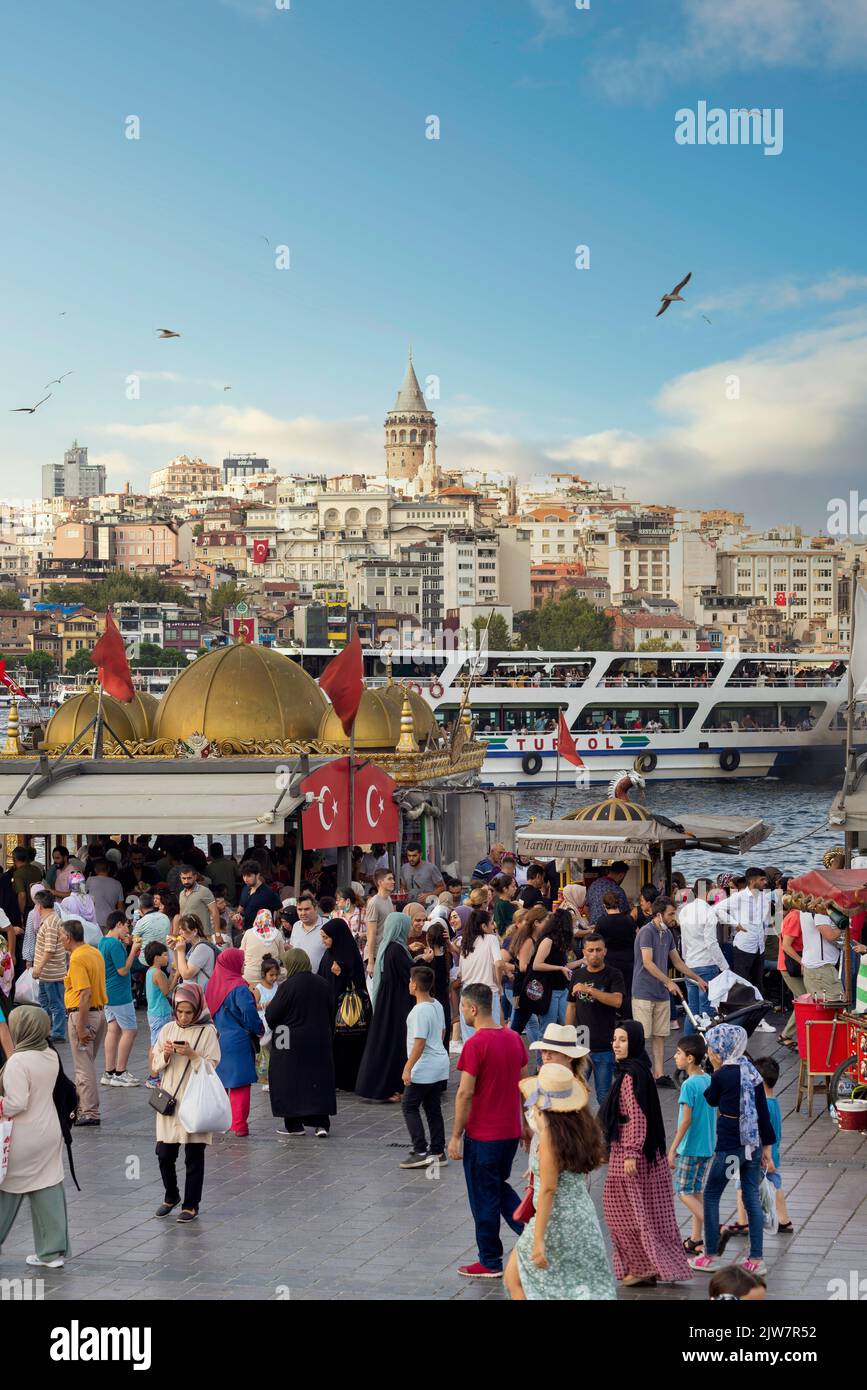 Istanbul, Turkey - August 30, 2022: Crowds of local citizens at Eminonu ...