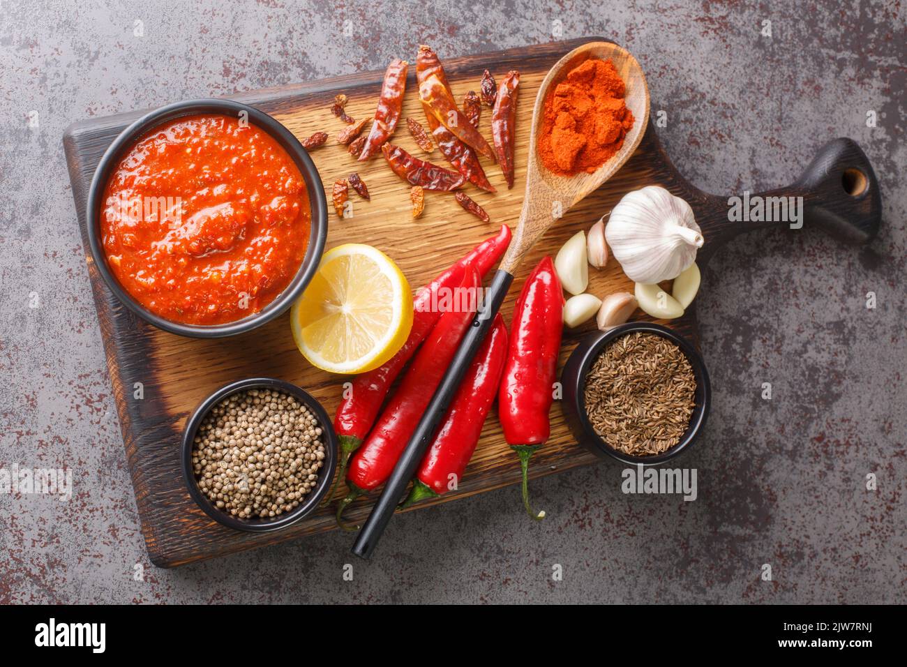 Arabic Cuisine Harissa paste it consists of hot chili peppers, garlic ...