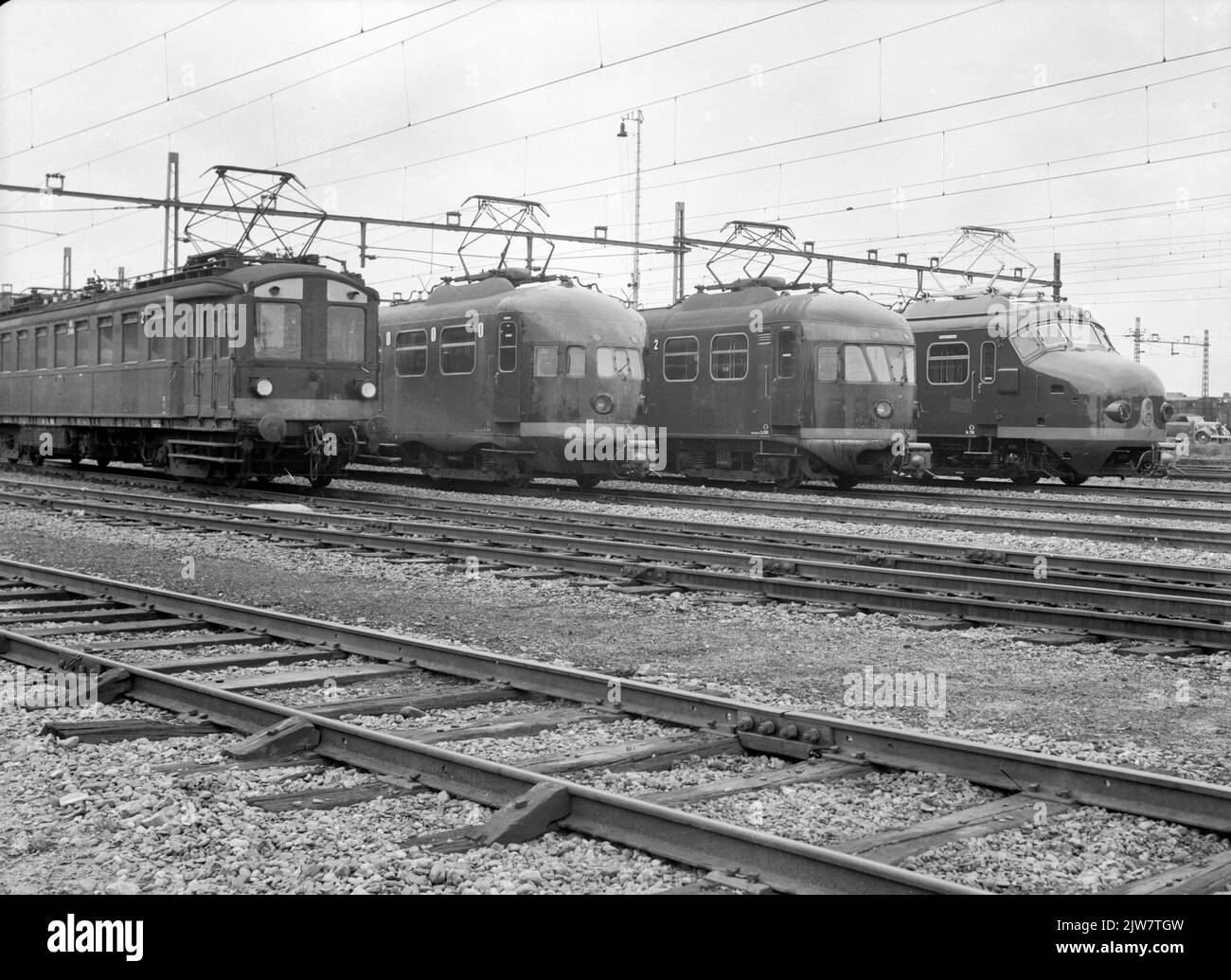 Image of some electric train sets from the N.S. During a 'line up' at ...