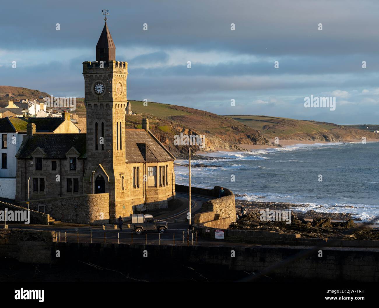 View of the famous Clock Tower Institute of Porthleven Stock Photo - Alamy