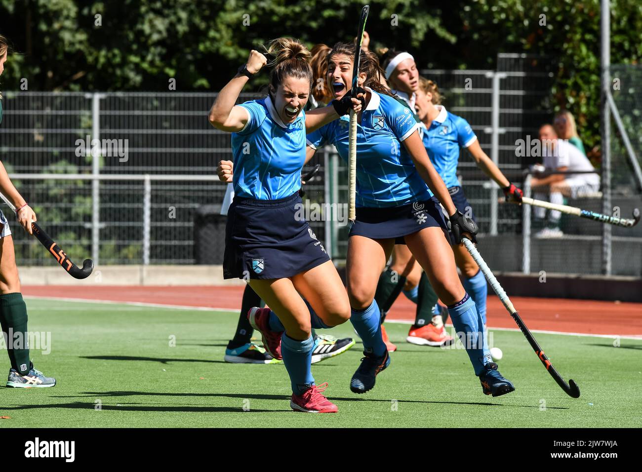 Braxgata celebrates after scoring a goal during a hockey game between ...