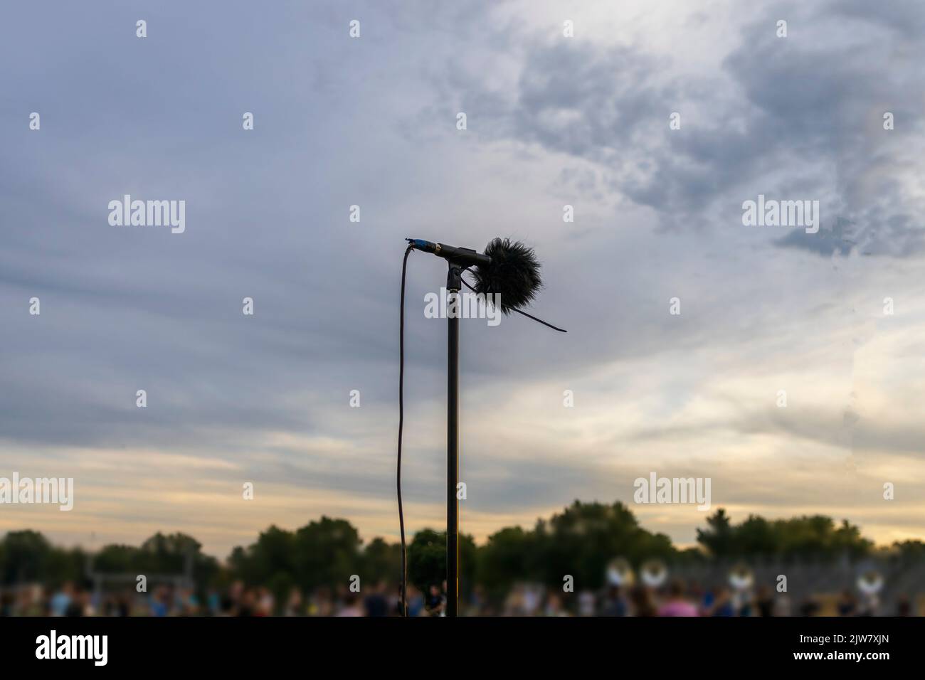 field microphone is up and working at a marching band rehearsal Stock ...