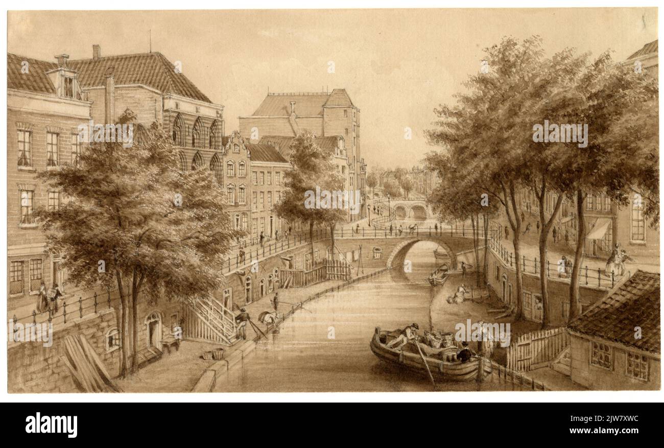 View of the Oudegracht in Utrecht from the Bakkerbrug to the north ...