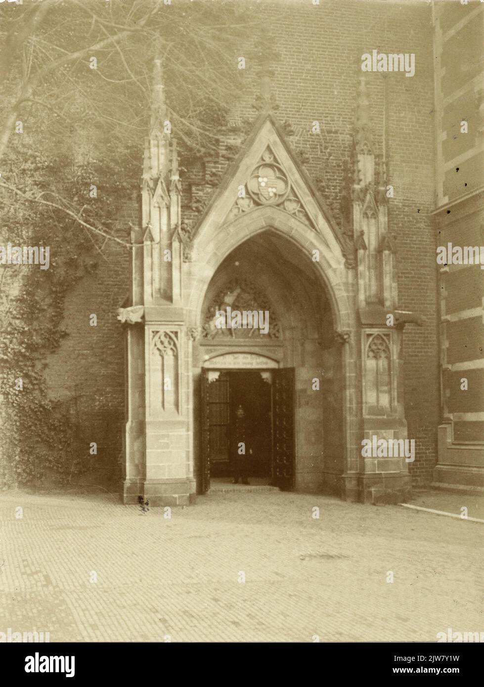 View of the neo -gothic, western entrance gate of the Cross of the ...