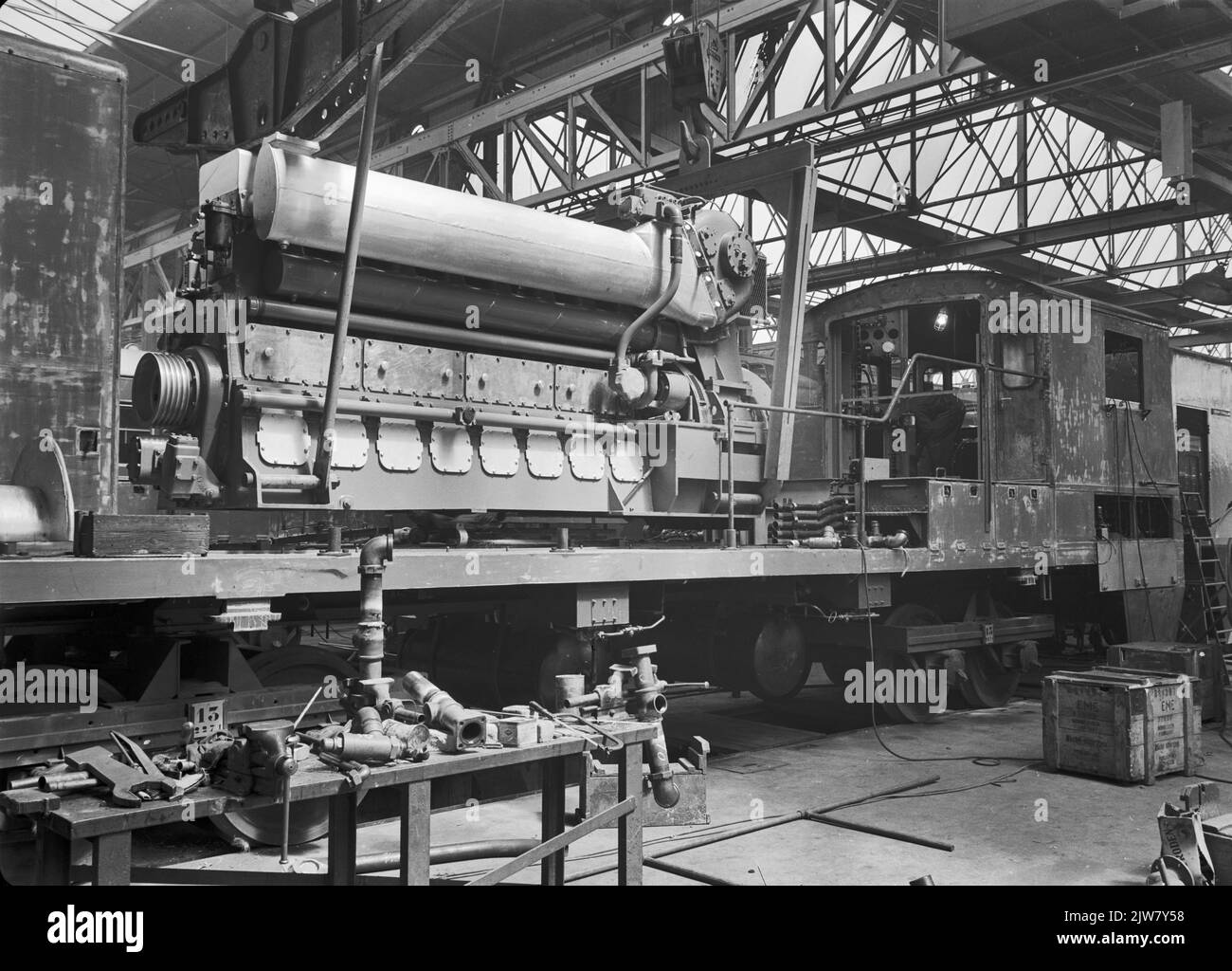 Image of the diesel engine of a diesel-electrical locomotive from the ...