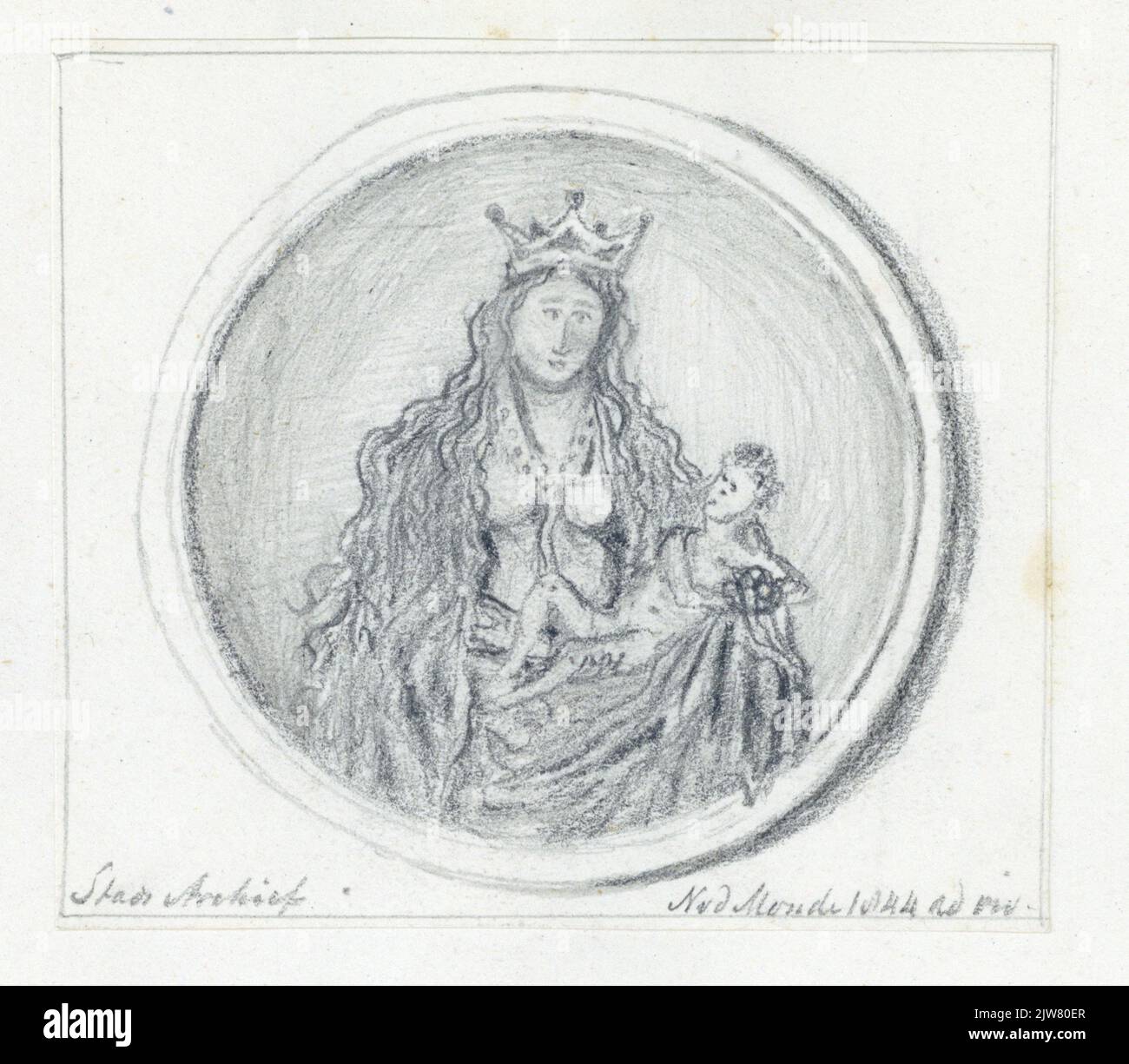 Stads Archief "and" Nvdmonde 1844 AD Viv. "Pencil under image Stock ...