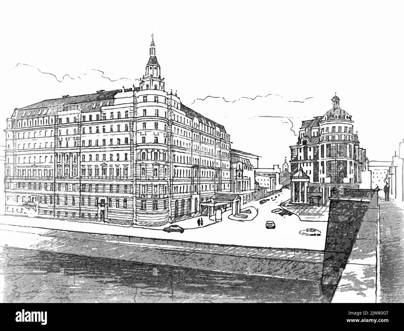 Russia, Moscow, hotel Baltschug Kempinski. Architectural sketch of a ...
