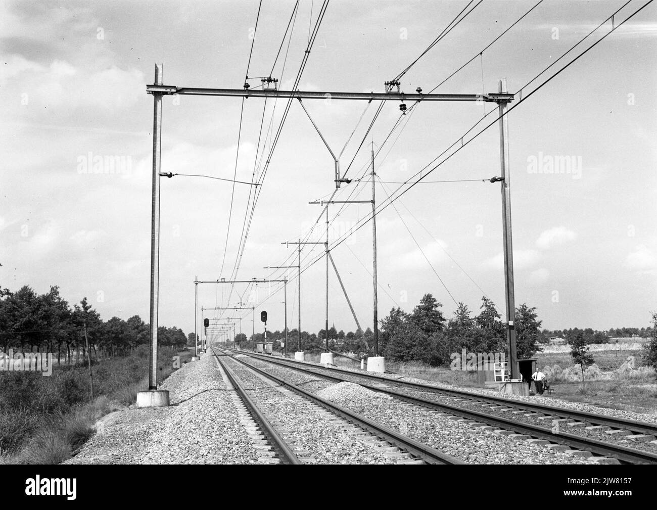 View of the railway line at Deurne, with a special construction of the ...