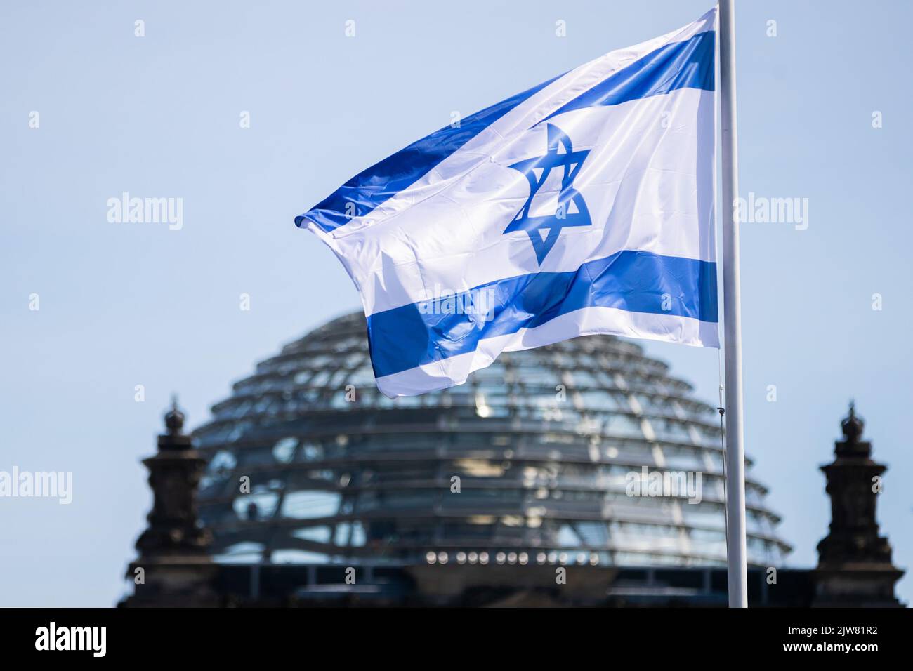 Berlin, Germany. 04th Sep, 2022. The flag of Israel flies in front of ...