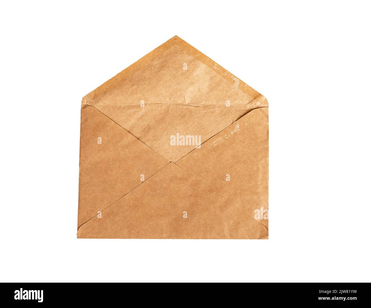 Open kraft paper envelope isolated on white background. Natural package ...