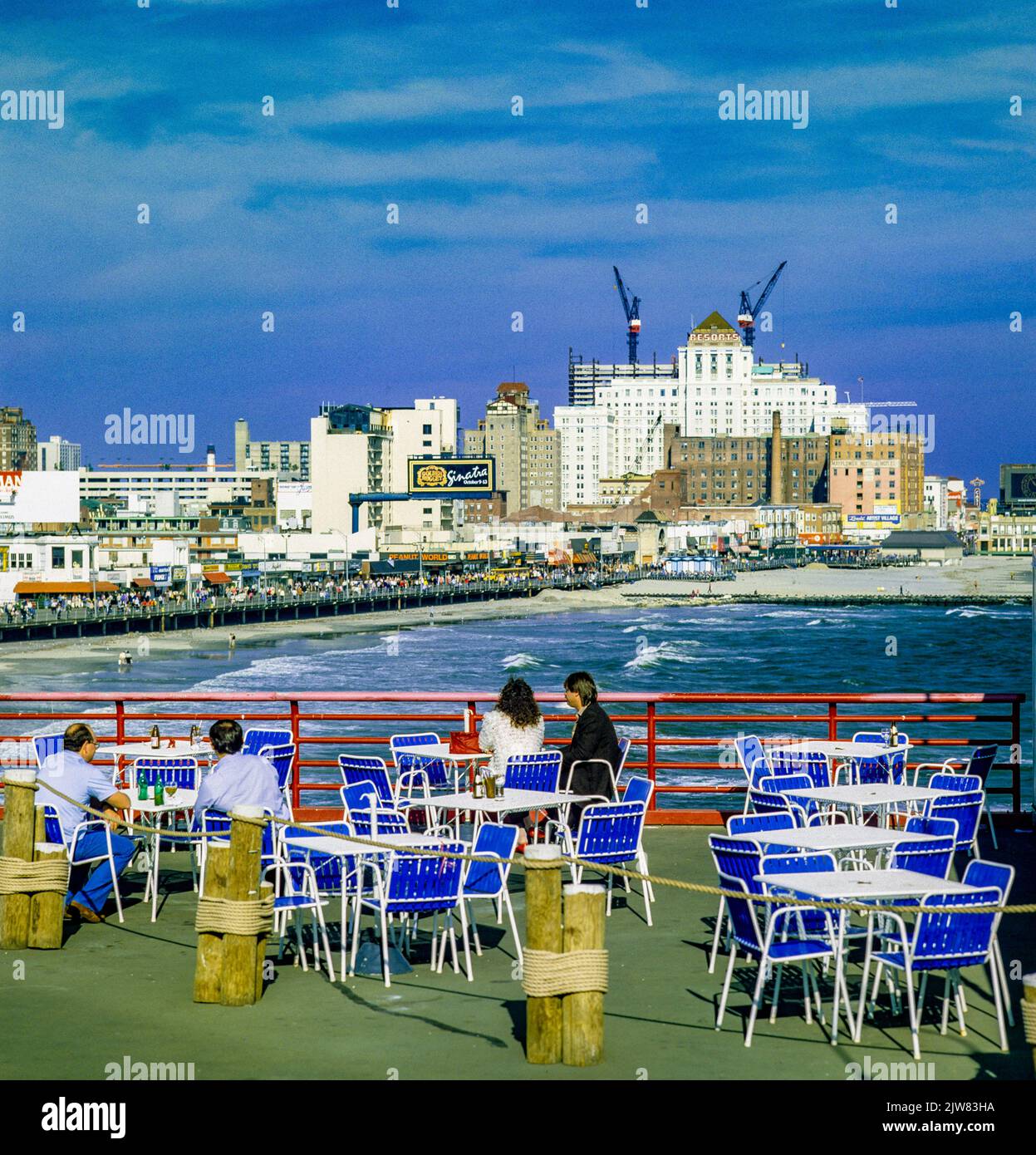 Atlantic City, 1980s, cafe terrace, people, hotels and casinos on the ...