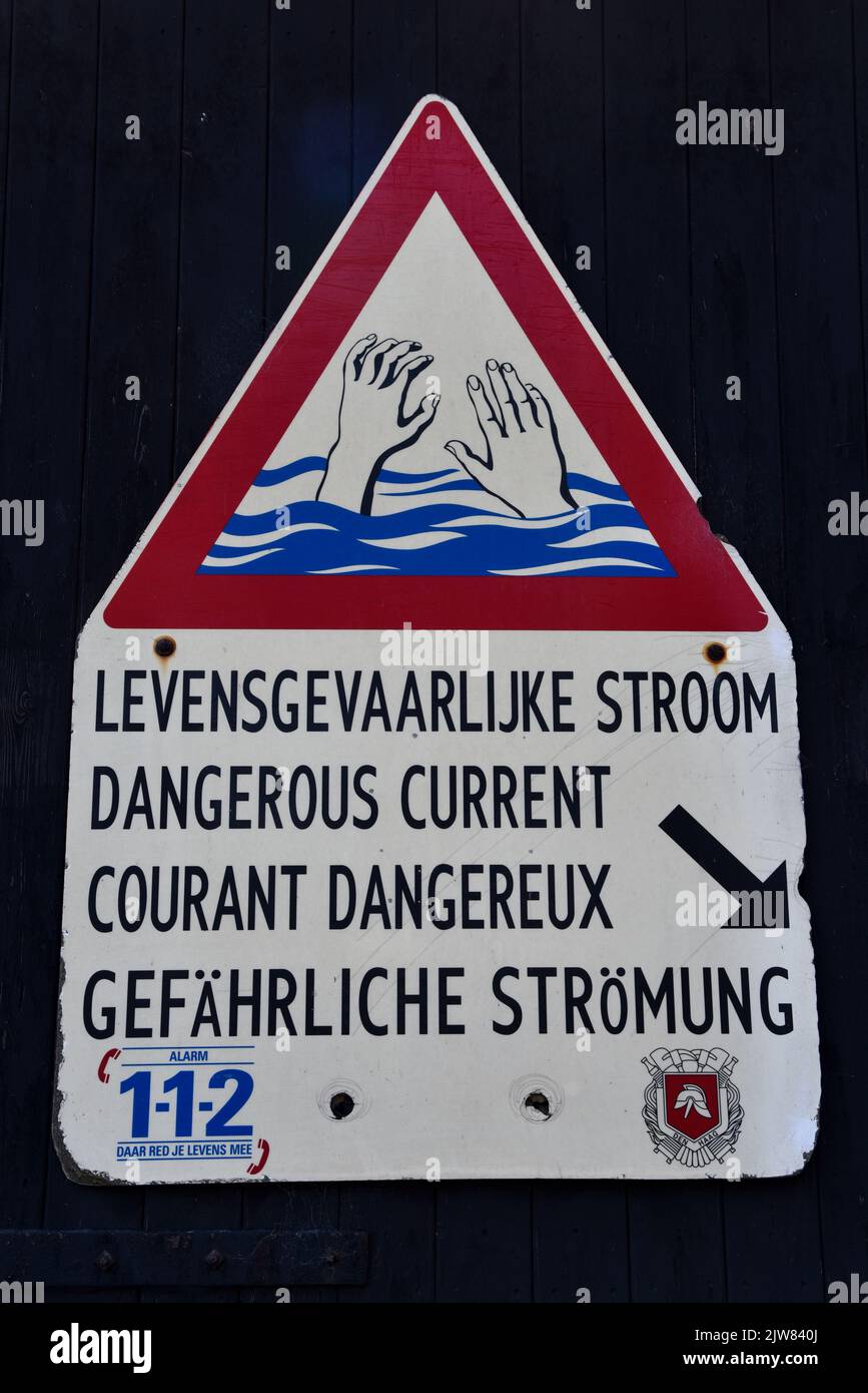 Oudeschild, Netherlands. August 2022. Warning sign for dangerous ...
