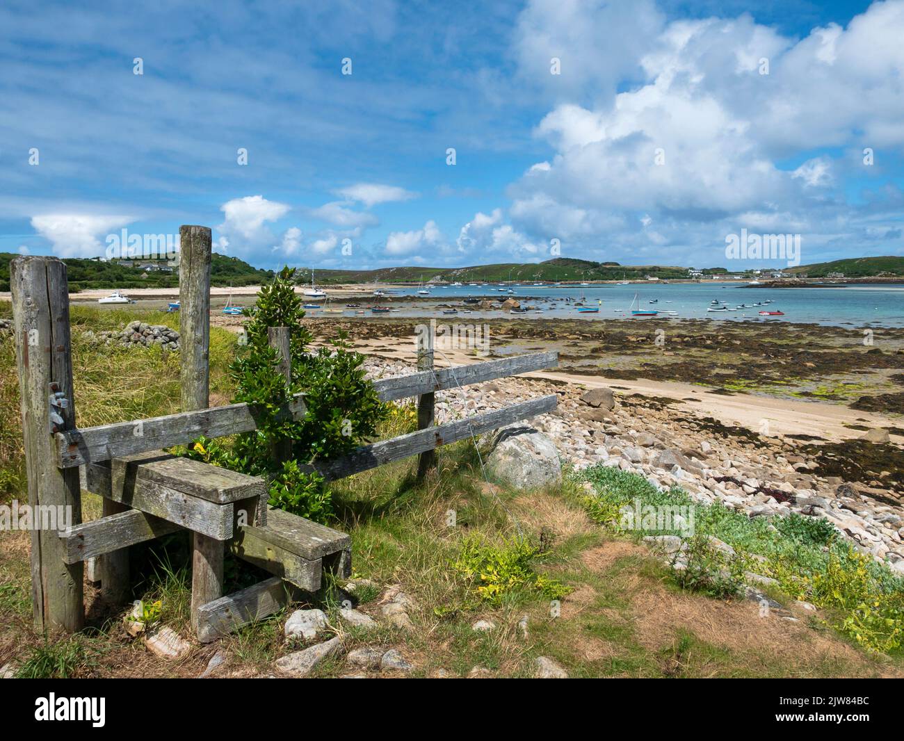 Coastal footpath, Bryher, Isles of Scilly, Cornwall, England, UK Stock ...