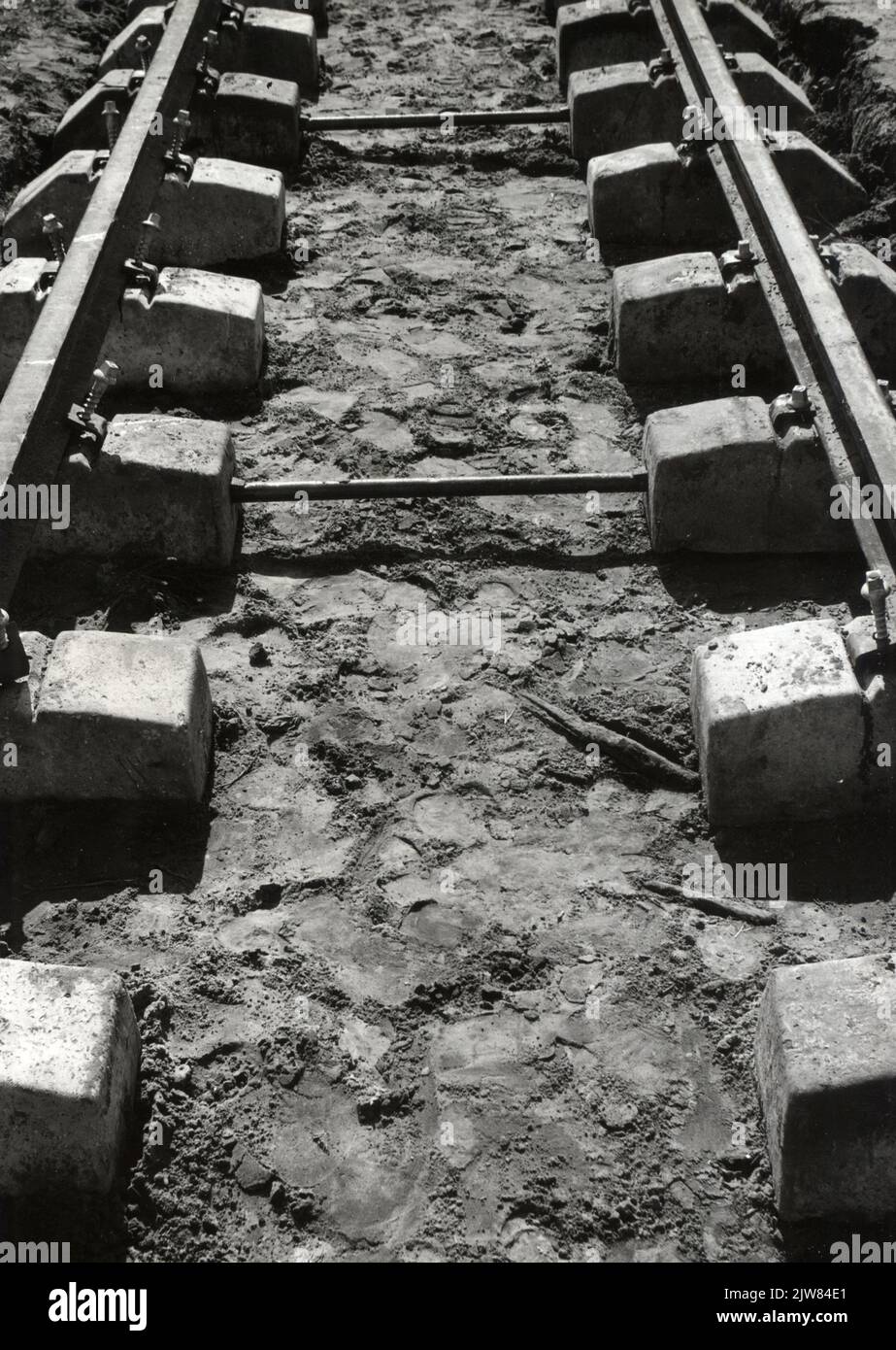 Image of laying concrete sleepers (concrete block rail) in the by the N ...