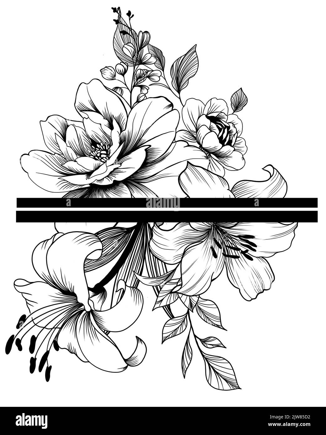 Hand drawn flowers , line-art on white background. idea for a beautiful ...