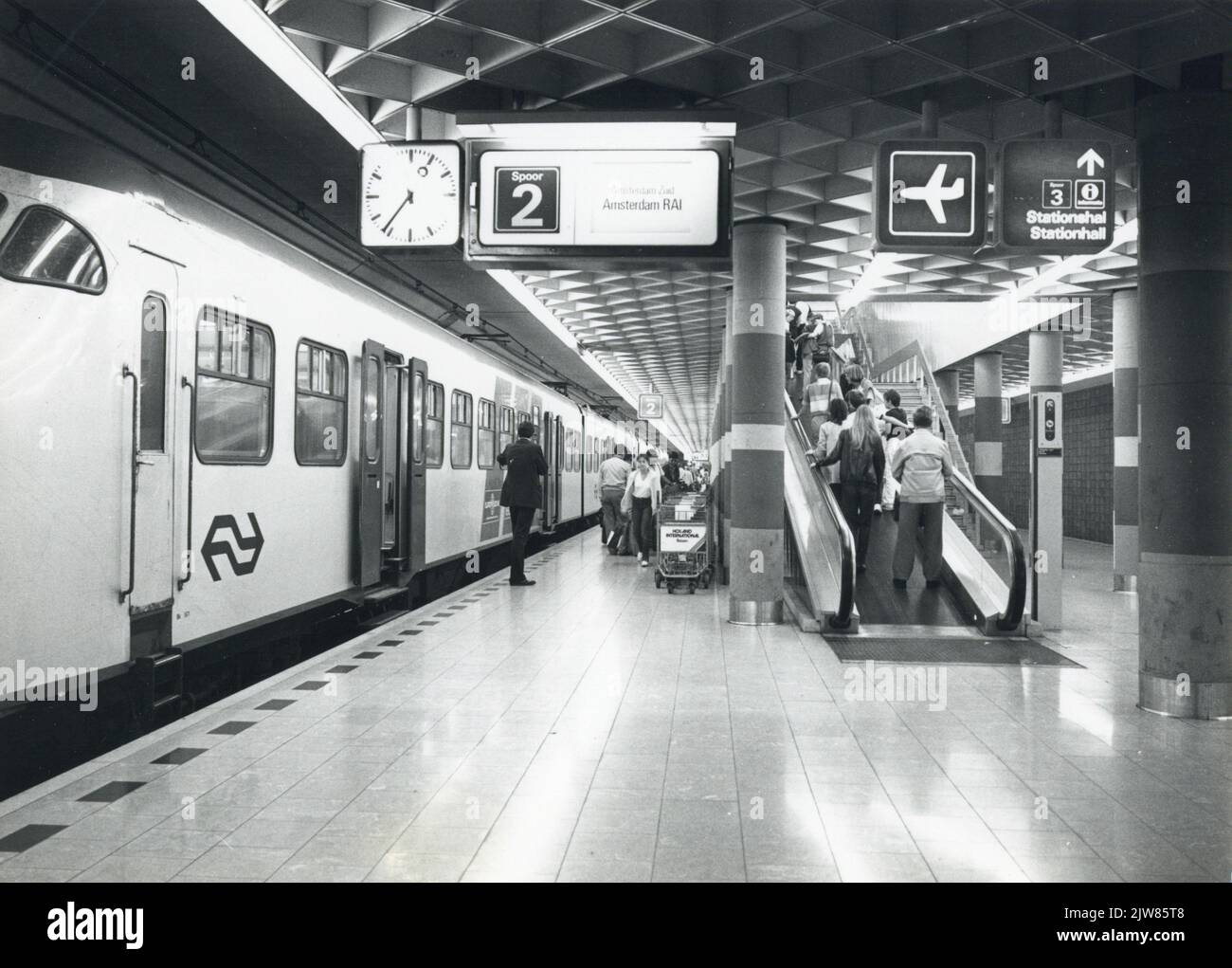 View of the platform of the N.S. Station Schiphol, with the Electric ...