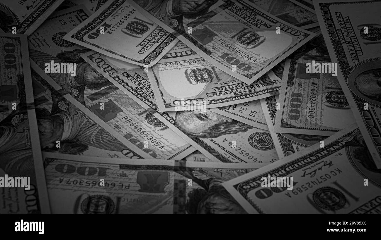 Black and white Background of US Currency banknotes Financial concept ...