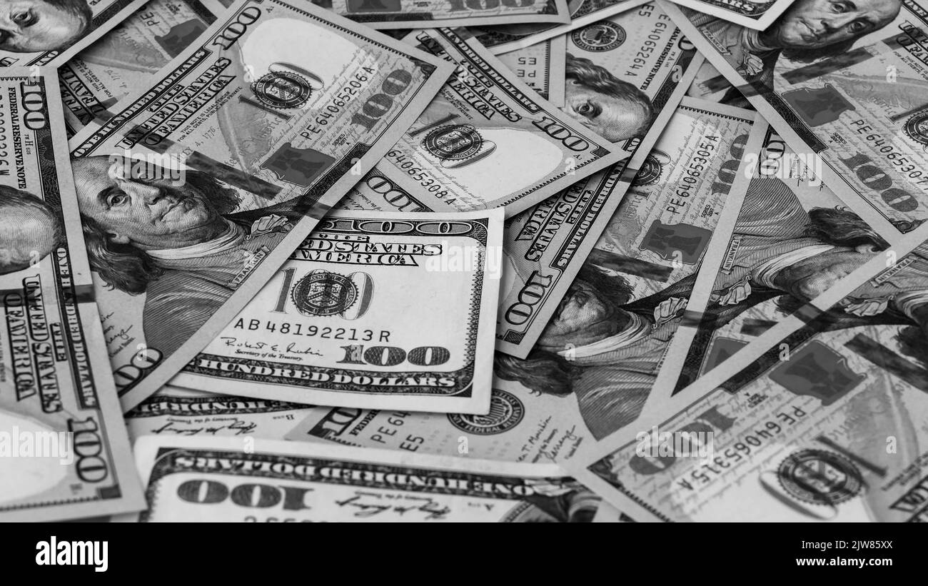 Black and white Background of US Currency banknotes Financial concept ...