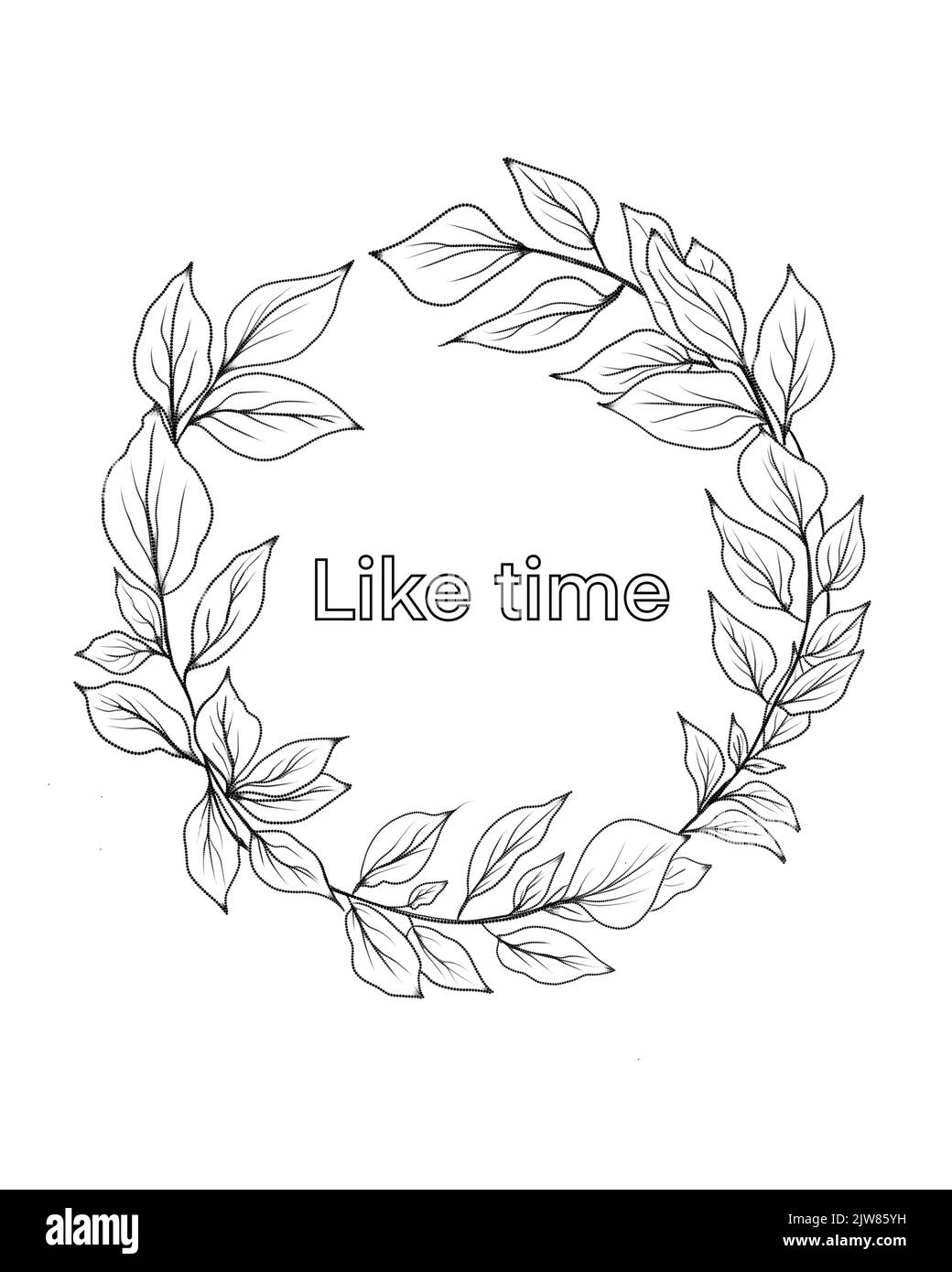 Hand drawn illustration. Floral wreath frame in black color. Ink sketch ...