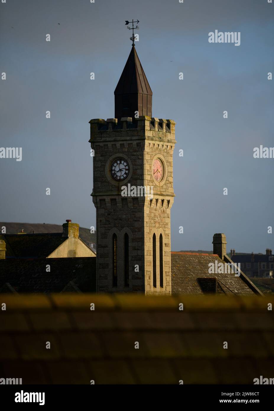 View of the famous Clock Tower Institute of Porthleven Stock Photo - Alamy