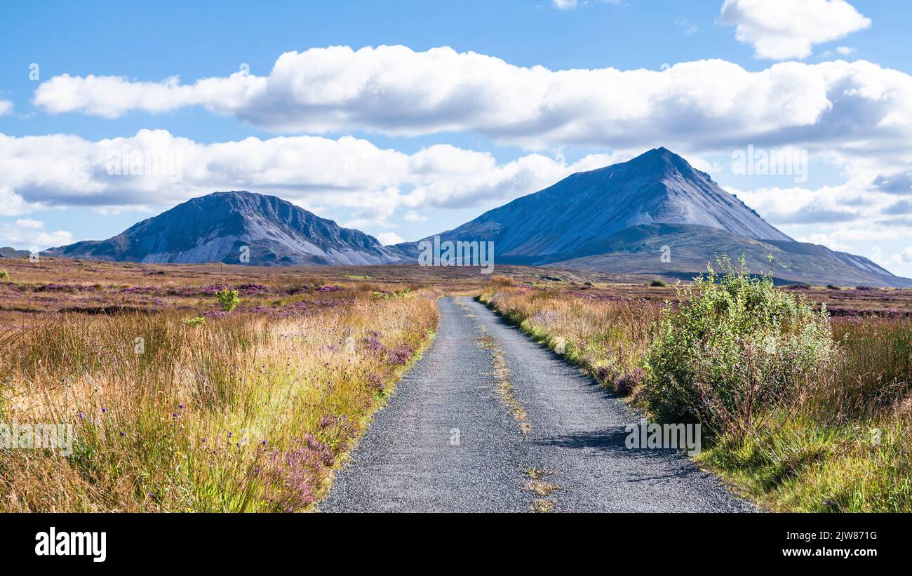 A quiet country road in County Donegal, Ireland leading towards Mount ...