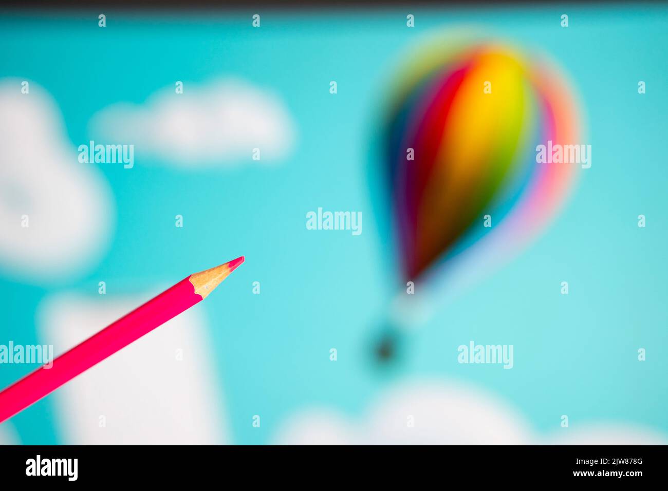 pan shot of close up on head colorful color pencil , creative art ...