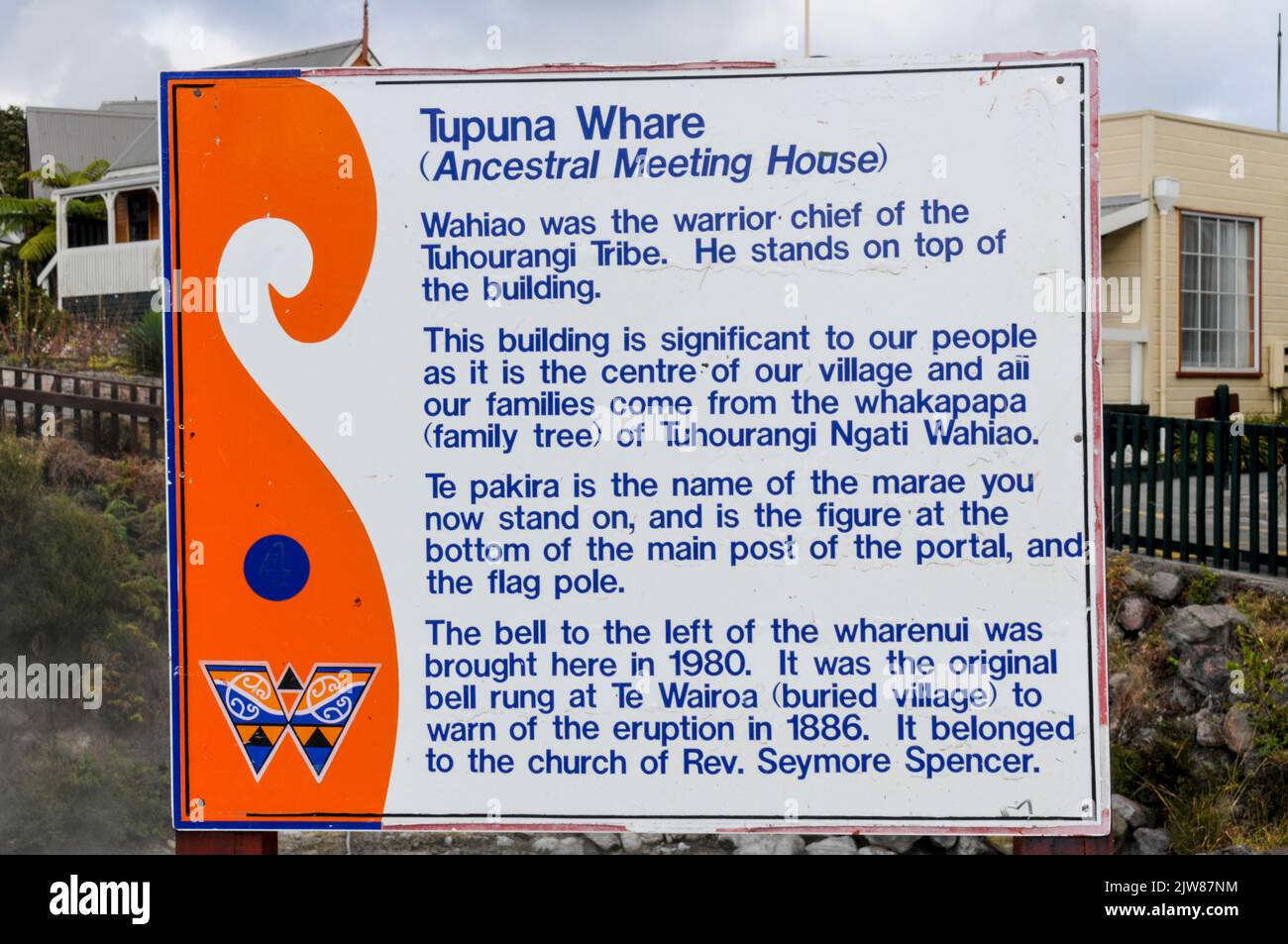 A self-explained tourist/information board at New Zealand’s only living ...