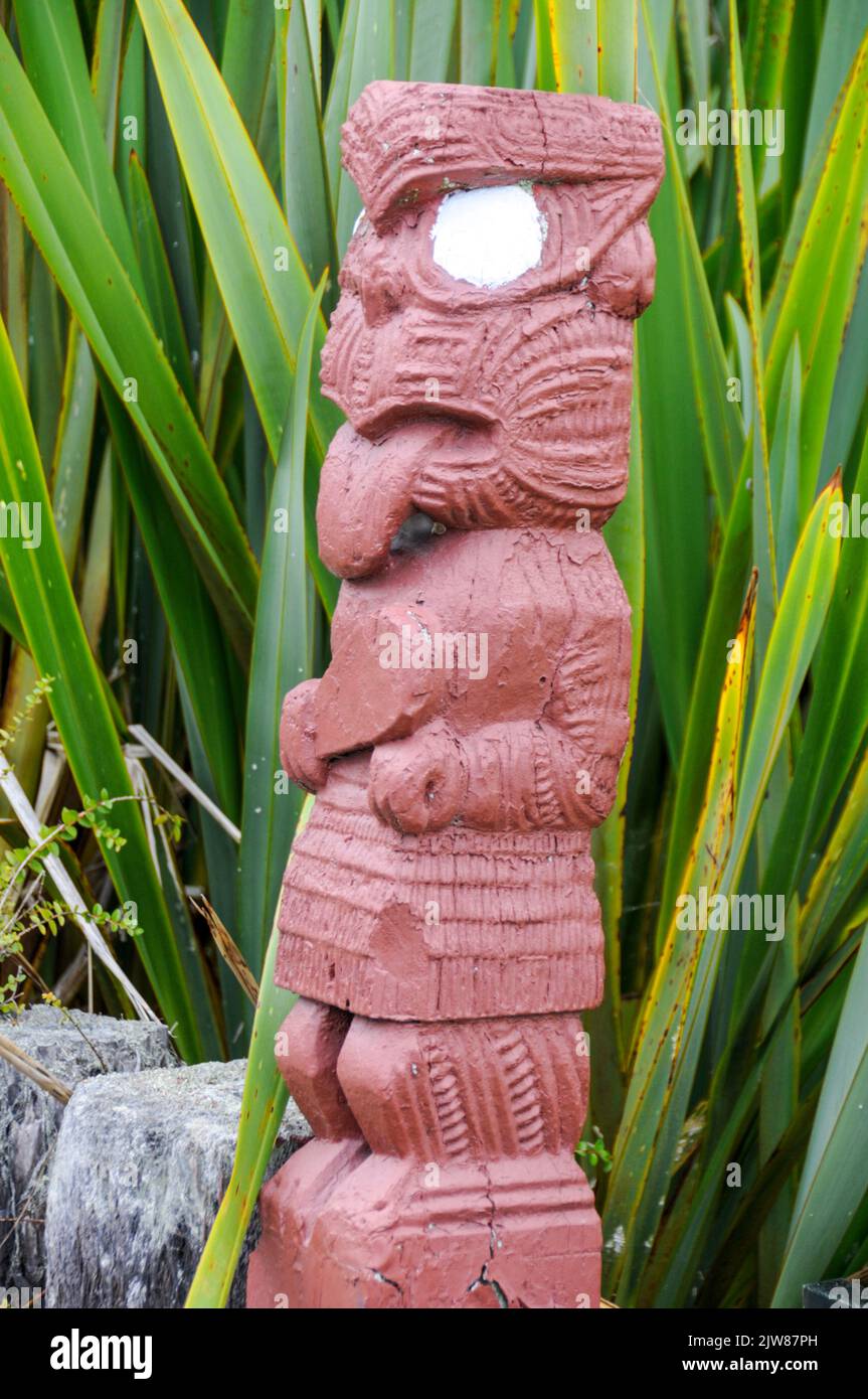 One of the Maori wooden carved Gods at New Zealand’s only living Maori ...