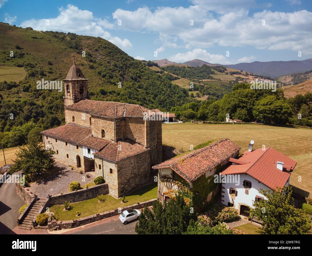 A high-angle shot of Pueblo de Berroeta country scape with fields and ...