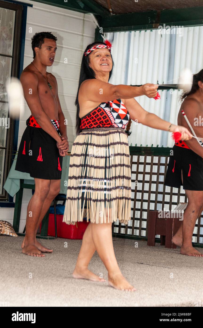 Maori dancers dressed in their traditional dance dress at a cultural ...