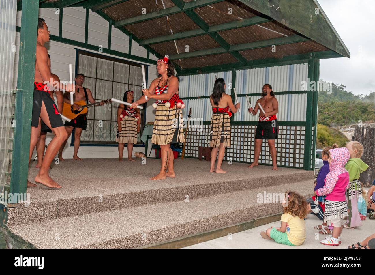 Maori dancers dressed in their traditional dance dress at a cultural ...