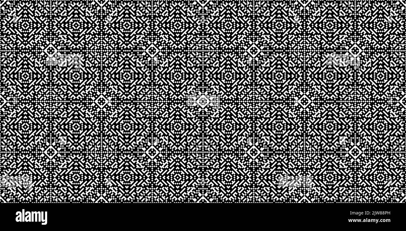 Monochrome geometric grid Pixel Art style background Modern black and ...