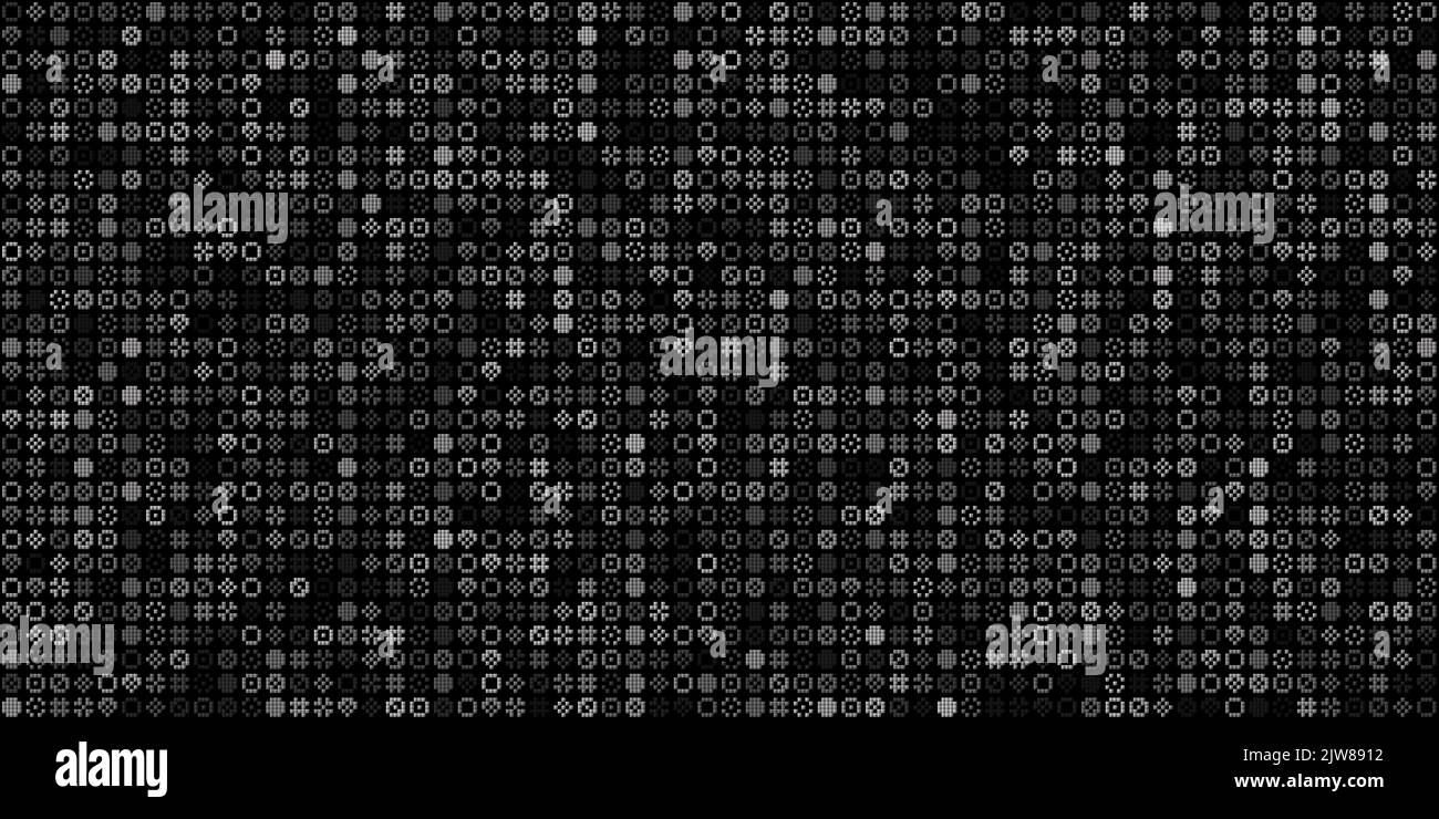 Dark black Monochrome geometric grid Pixel Art style background Modern ...