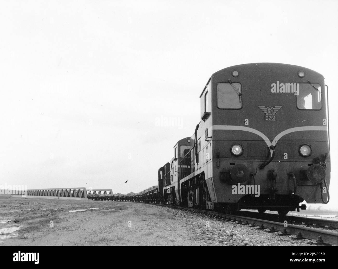 Image of a freight train with stones drawn by two diesel-electric ...