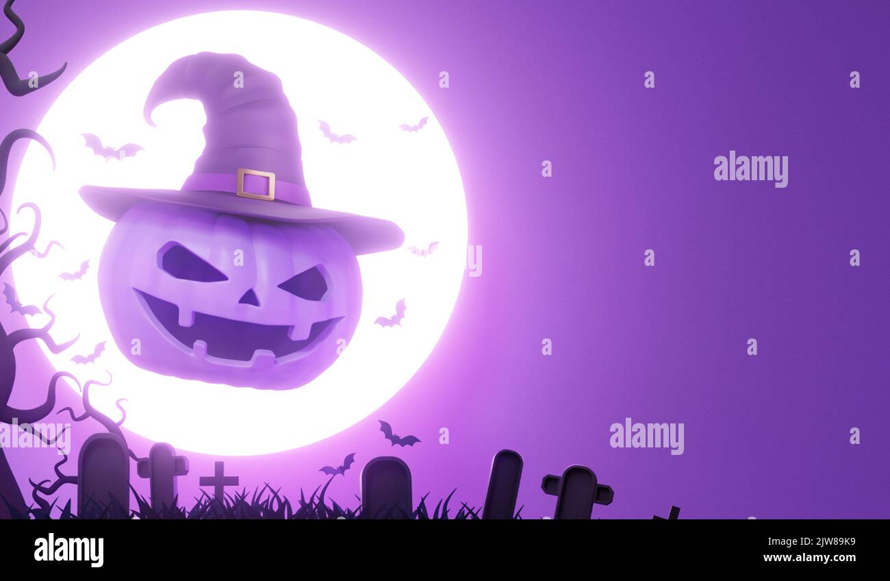 Halloween pumpkin under the moonlight. 3d illustration Stock Photo - Alamy