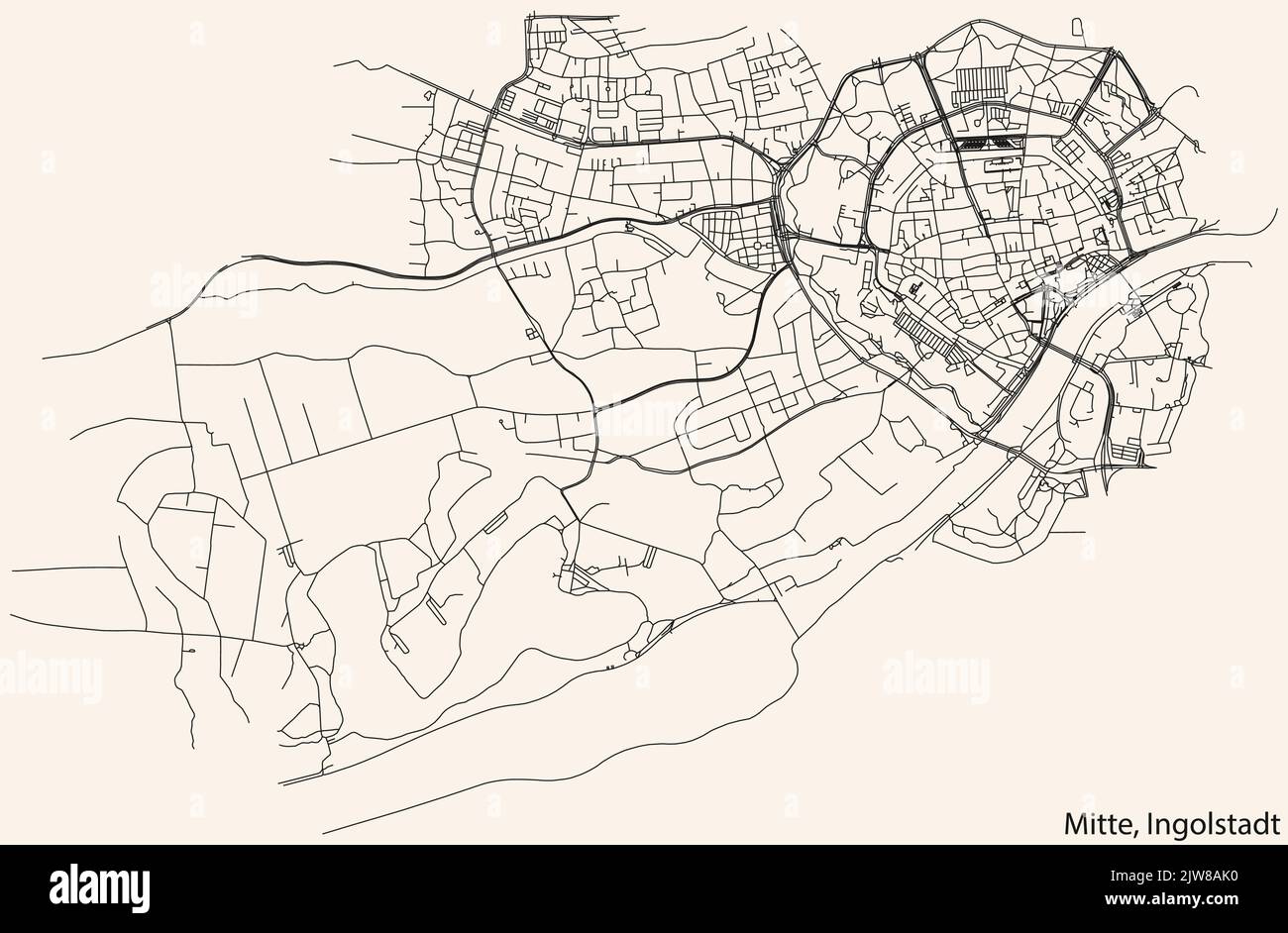 Street roads map of the MITTE DISTRICT, INGOLSTADT Stock Vector Image ...