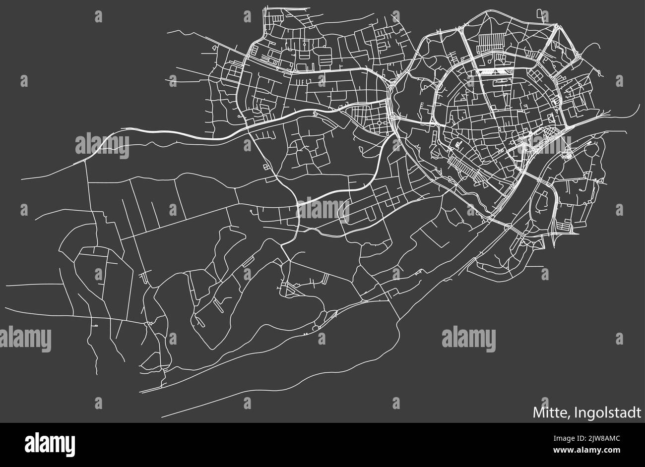 Street roads map of the MITTE DISTRICT, INGOLSTADT Stock Vector Image ...