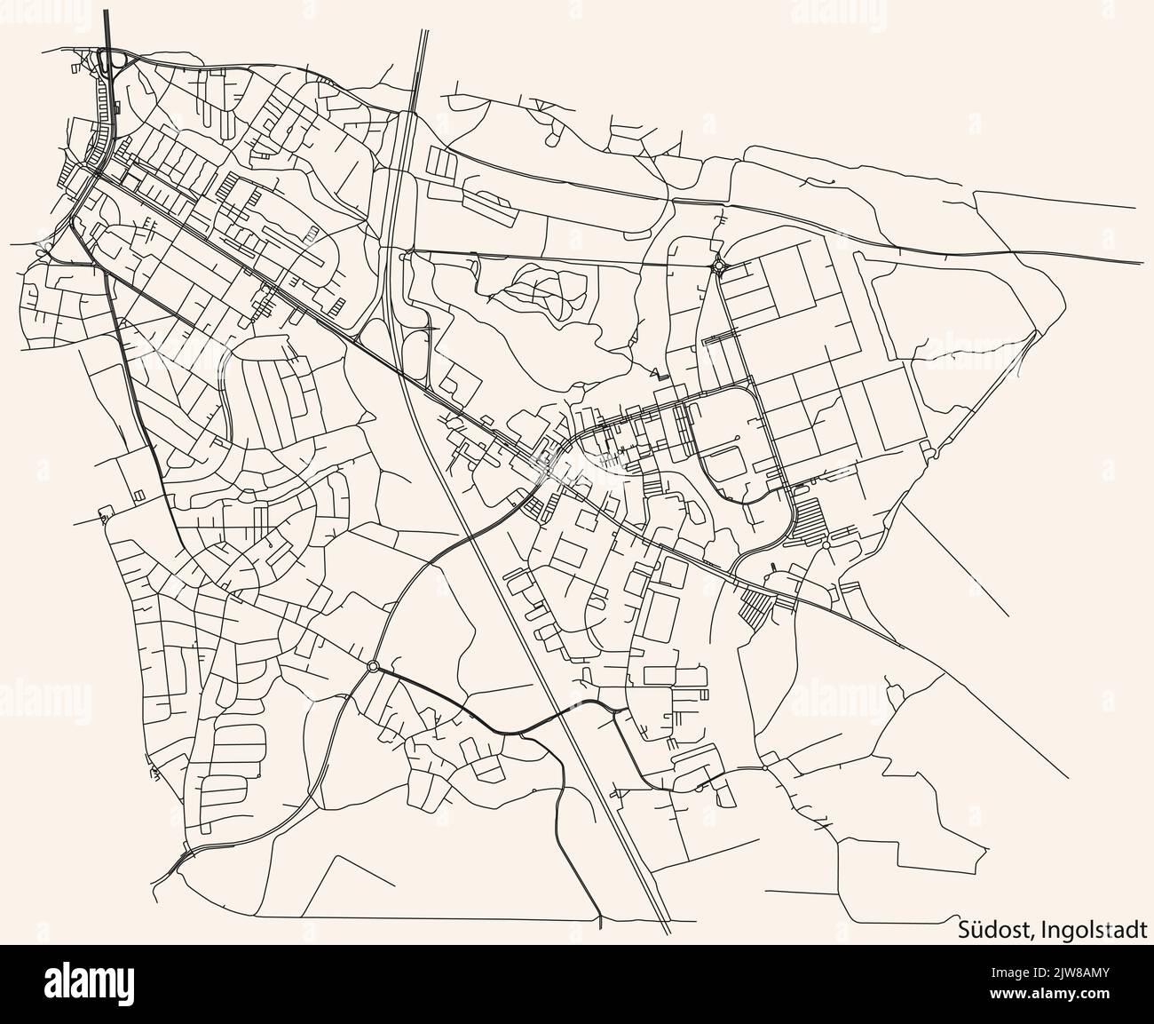 Street roads map of the SÜDOST DISTRICT, INGOLSTADT Stock Vector Image ...