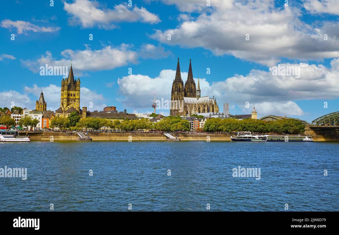 Cologne, Germany - July 9. 2022: Rhine riverside cityscape, St. Martin ...