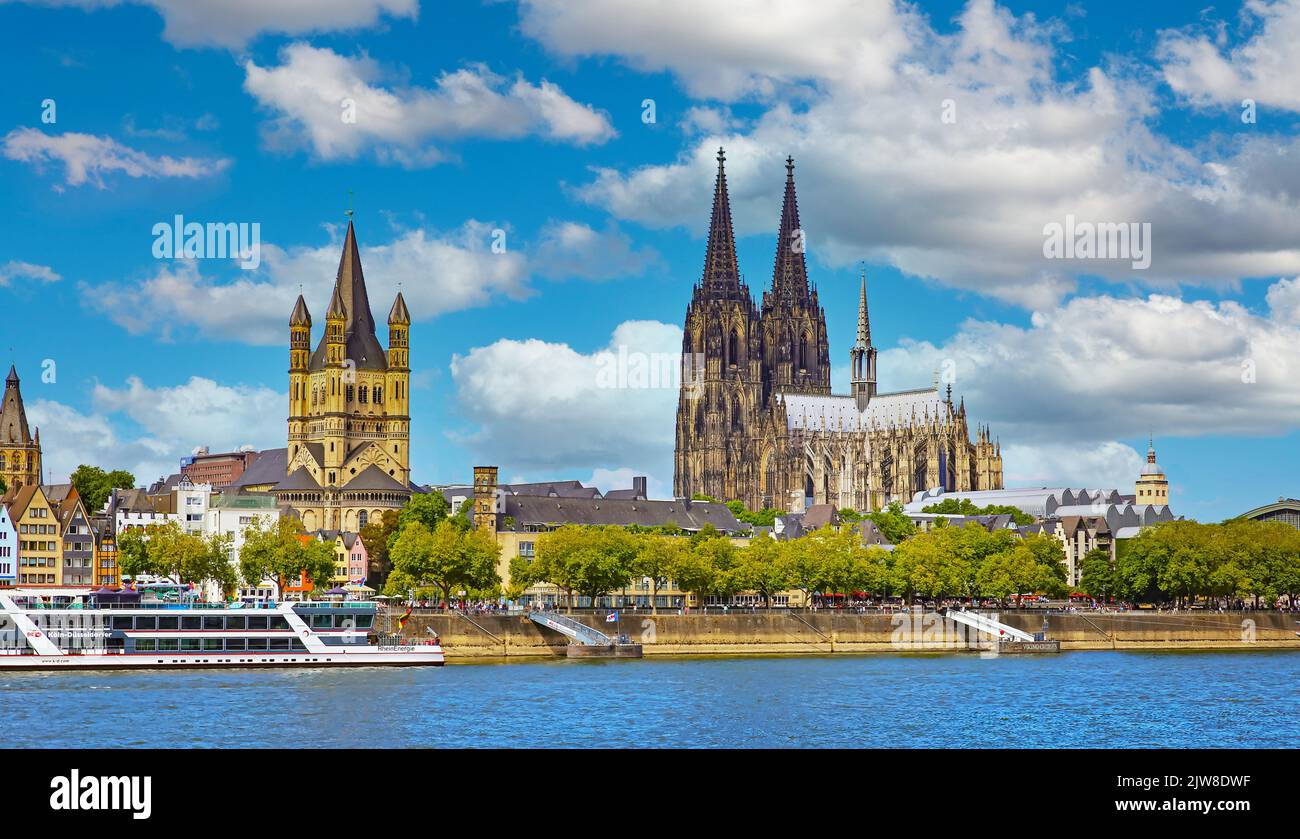 Cologne, Germany - July 9. 2022: Beautiful river rhine waterfront ...