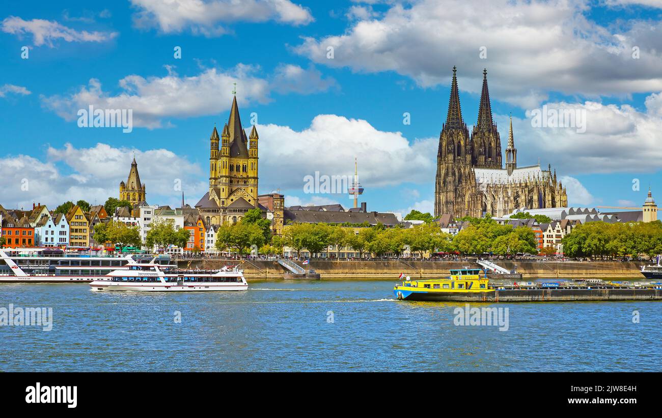 Cologne, Germany - July 9. 2022: Beautiful river rhine waterfront ...