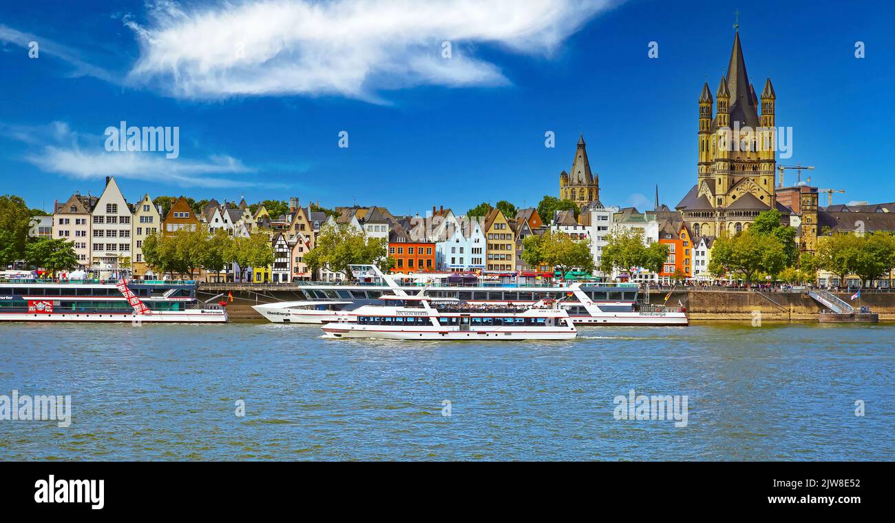 Cologne, Germany - July 9. 2022: Beautiful panoramic rhine river ...
