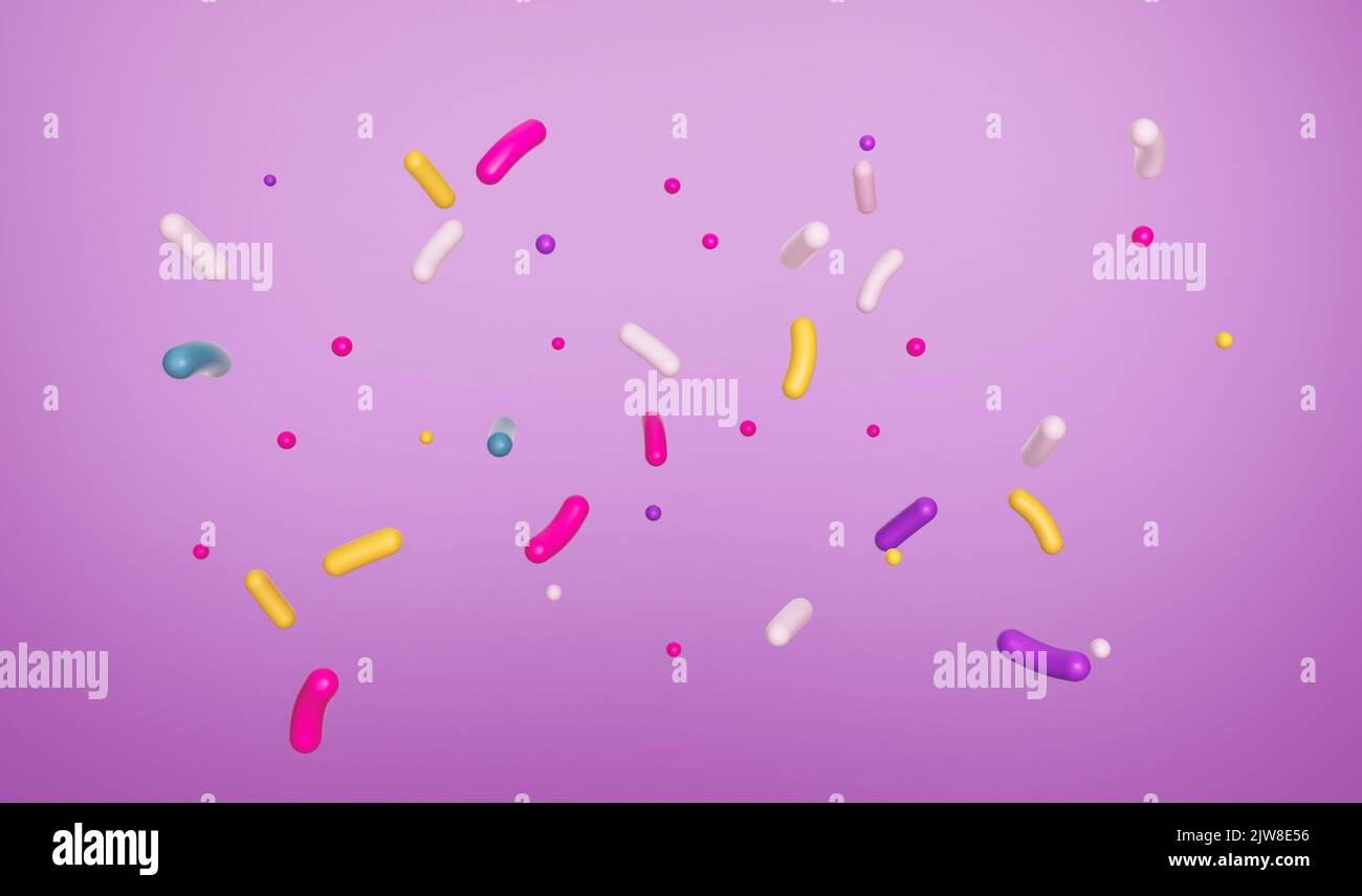 3D rendered colorful sprinkles falling isolated on a pink background ...