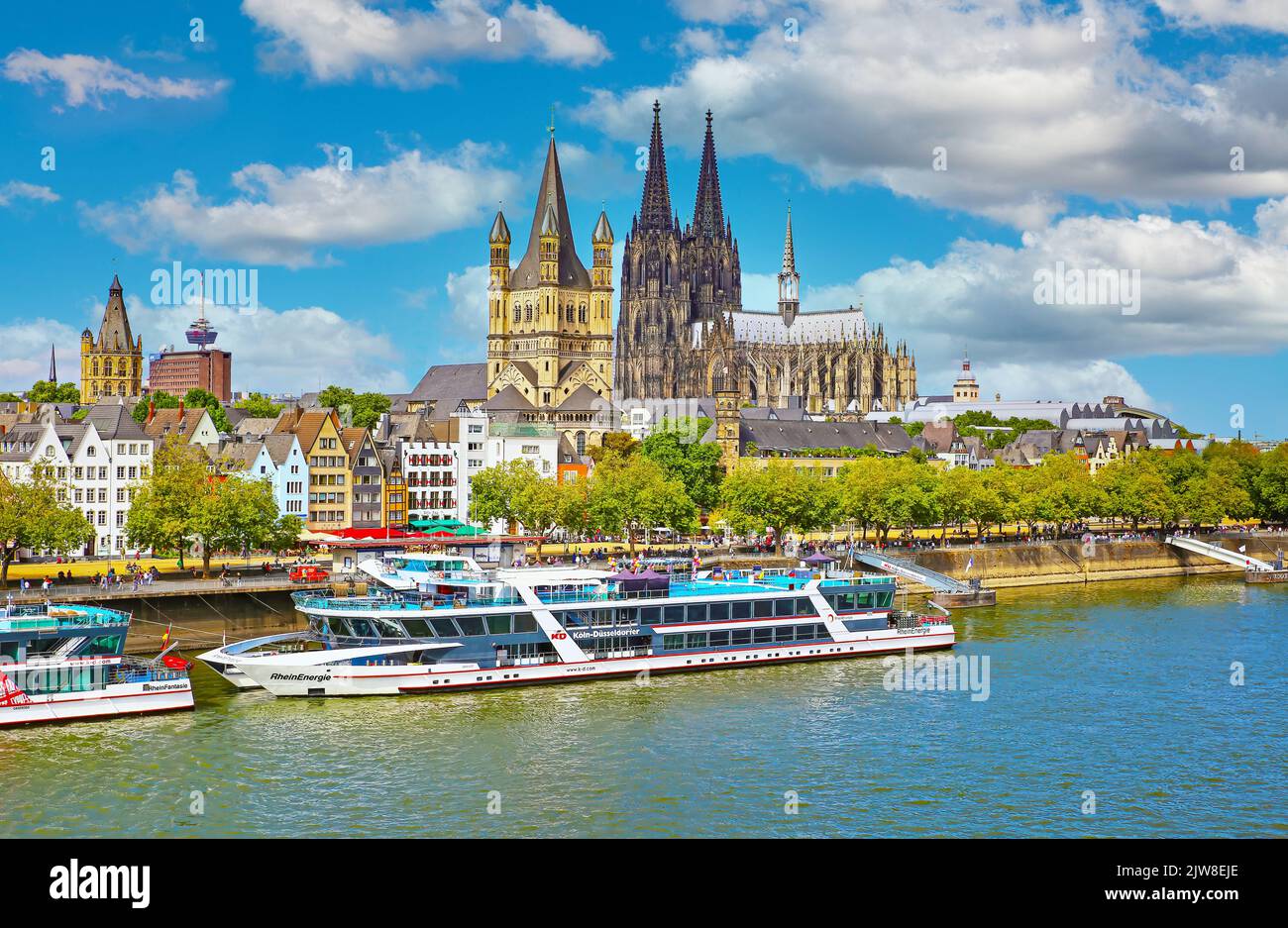 Cologne, Germany - July 9. 2022: Riverside skyline with dome, roman ...