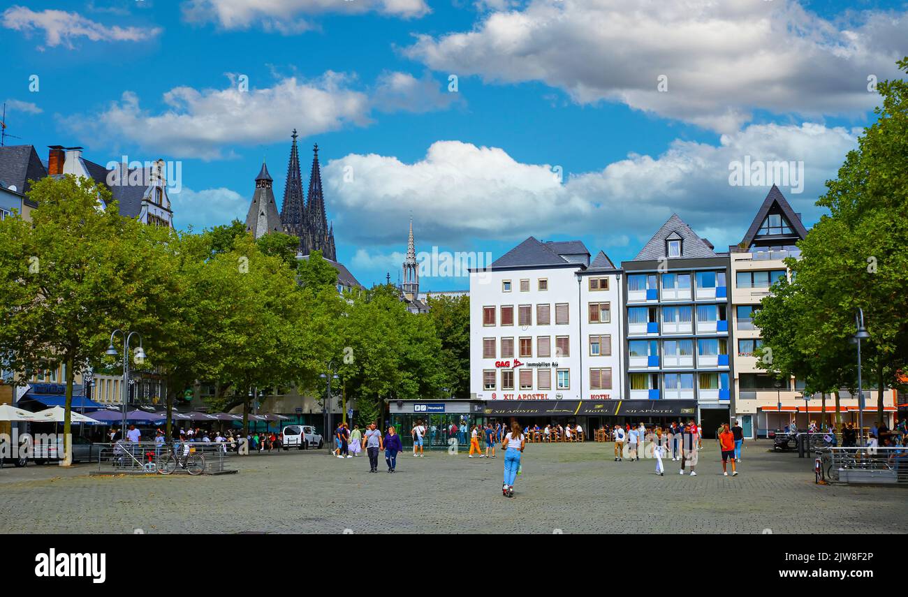 Cologne (Heumarkt), July 9. 2022: Beautiful market square in historical ...