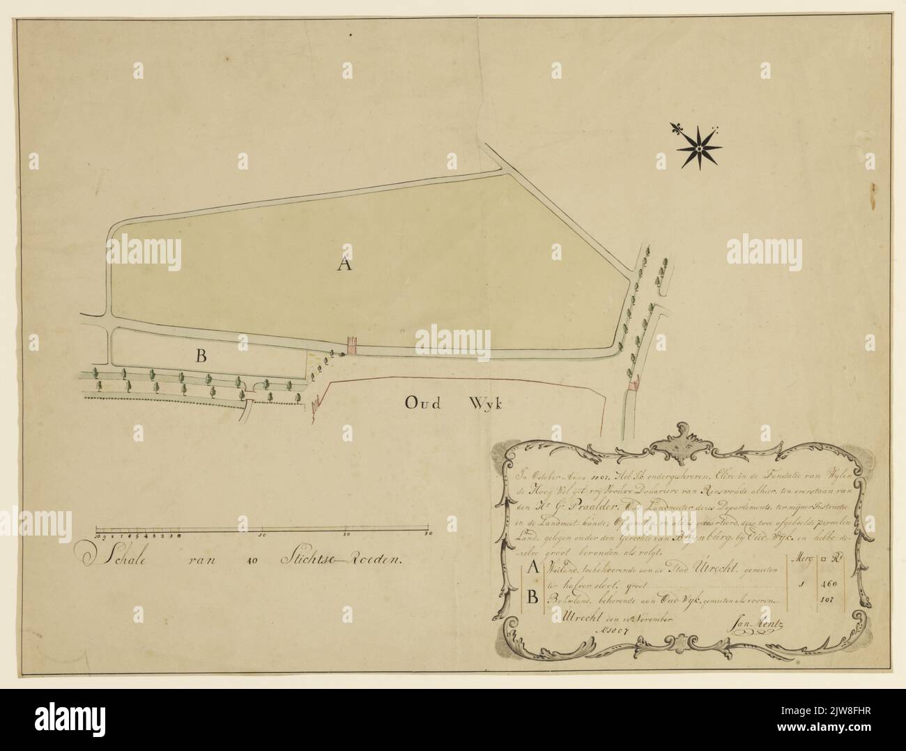 Map of two plots of land, located south of the Maliebaan in Utrecht ...