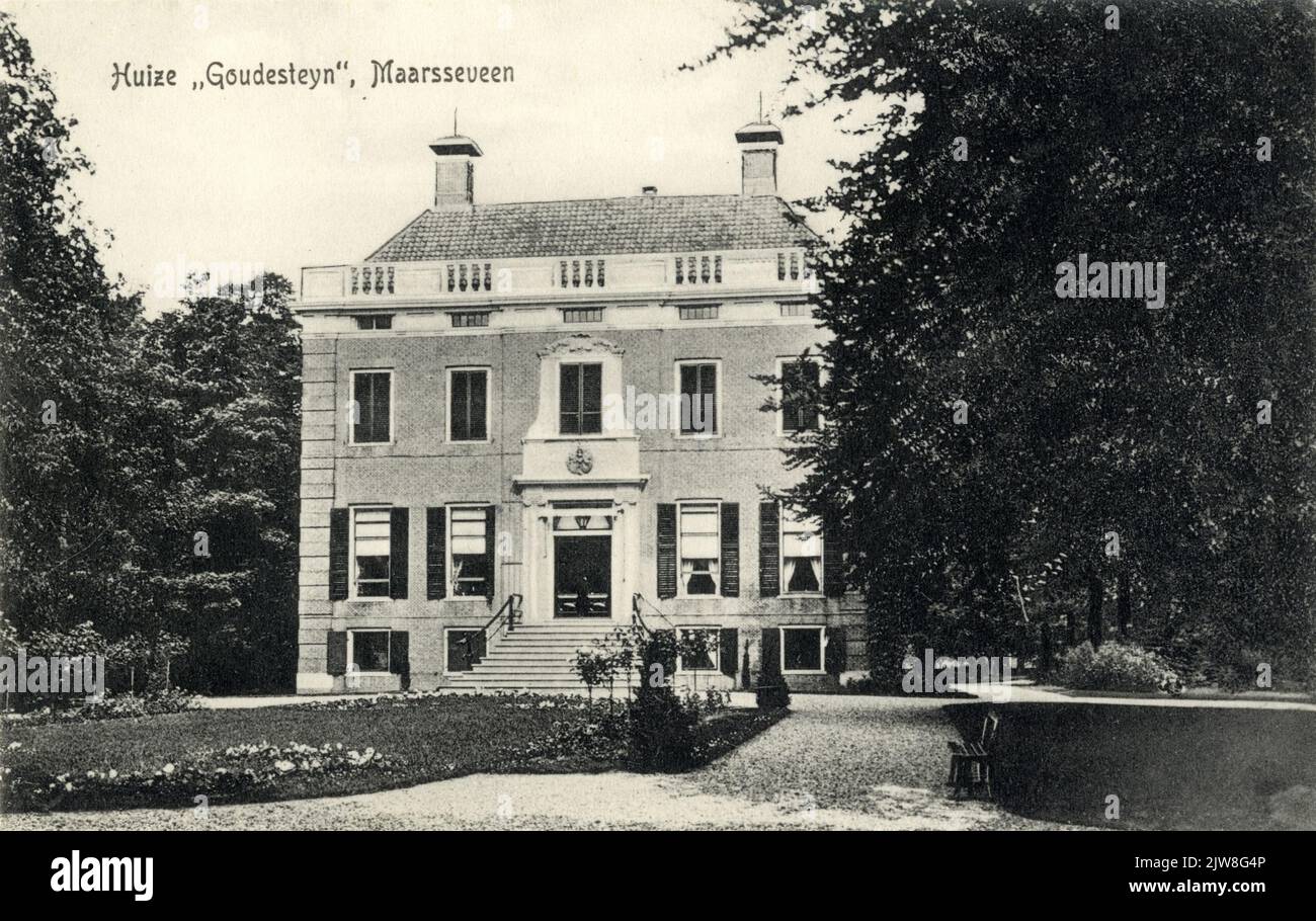 View of the front of the Goudestein house with surrounding garden in ...