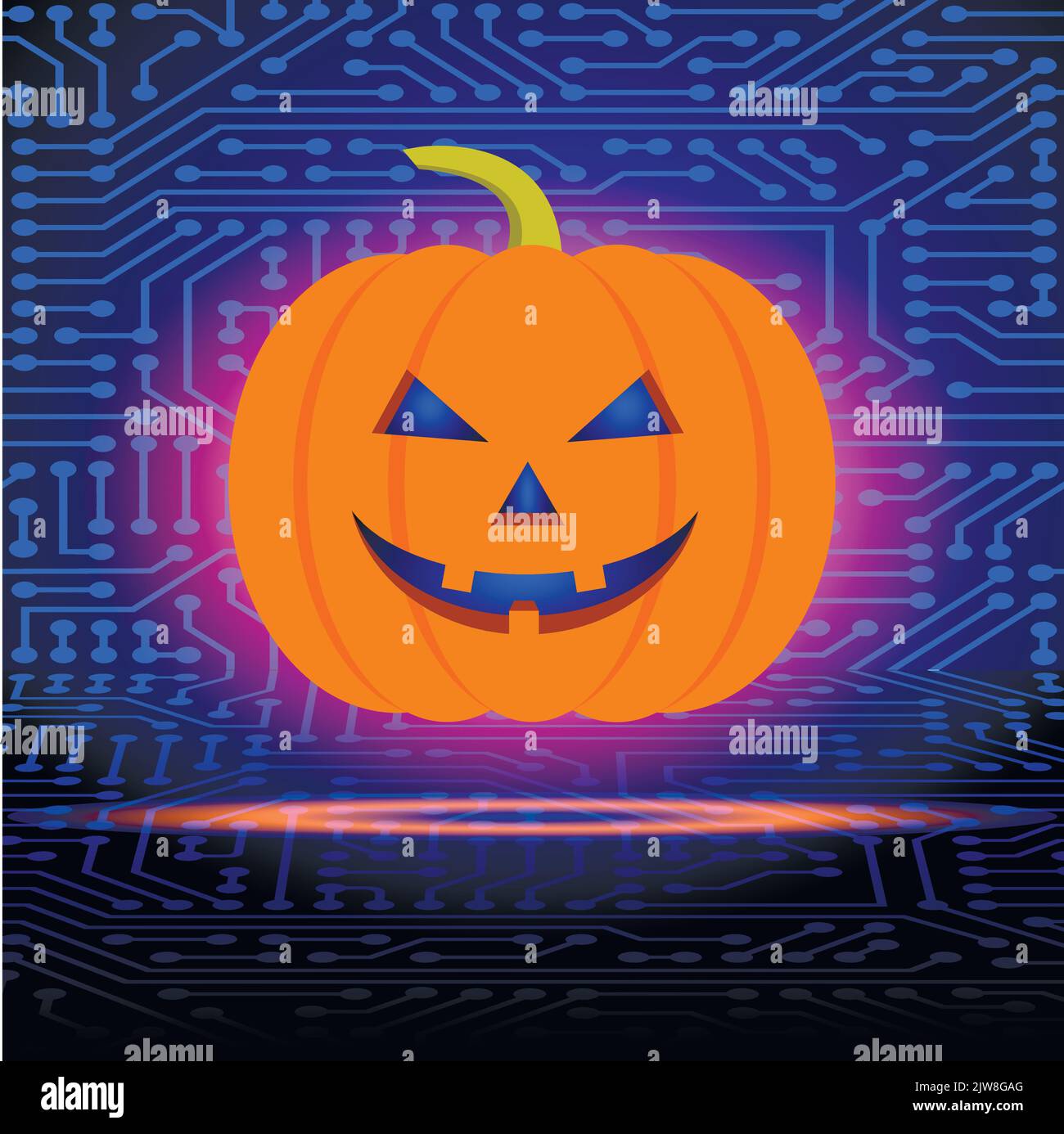 Happy Halloween. Pumpkin on the background of the circuit board ...