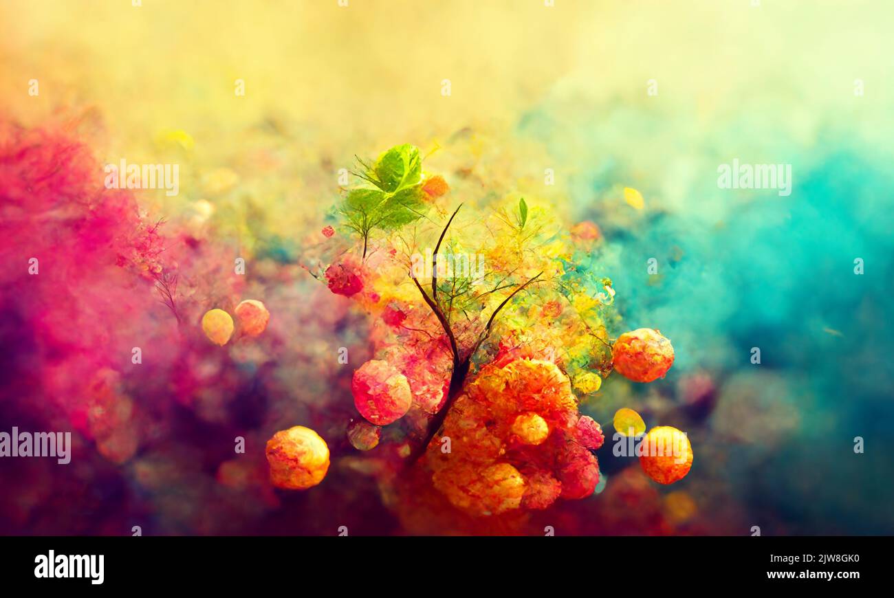 Abstract berry fruits with colorful background. 3D rendering image ...